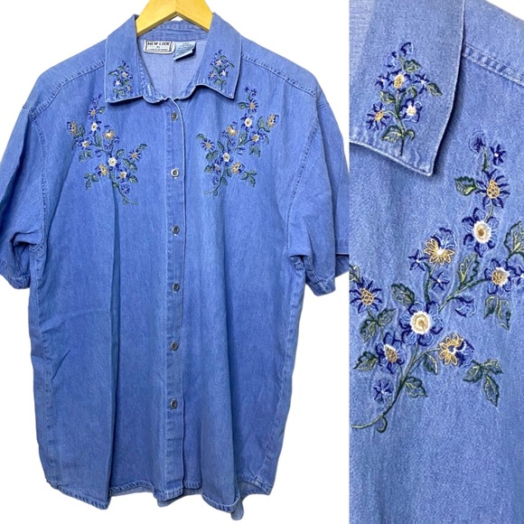 Vintage | Tops | Vintage Lightweight Blue Jean Button Down Shirt With ...